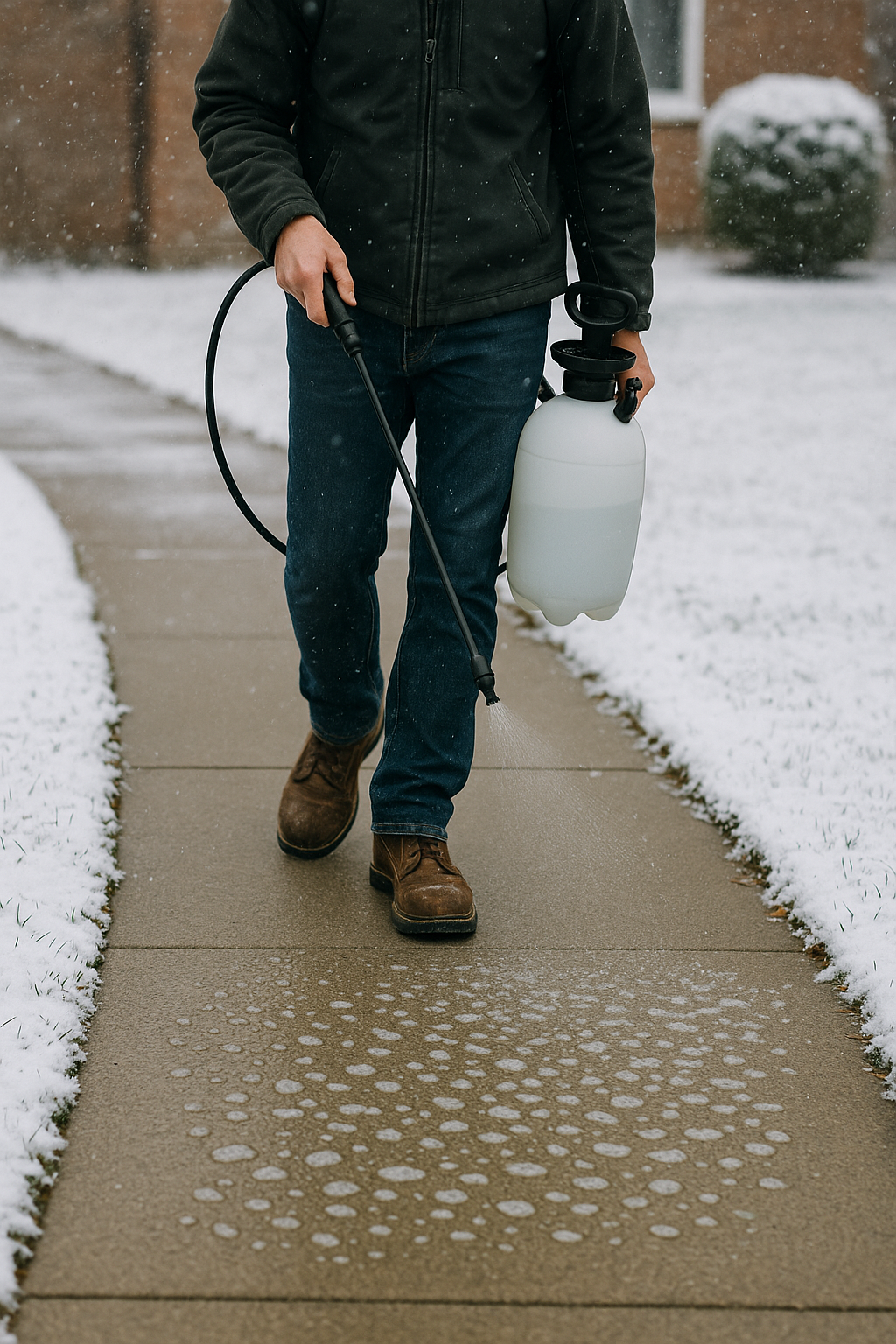 Liquid deicing for sidewalk snow management