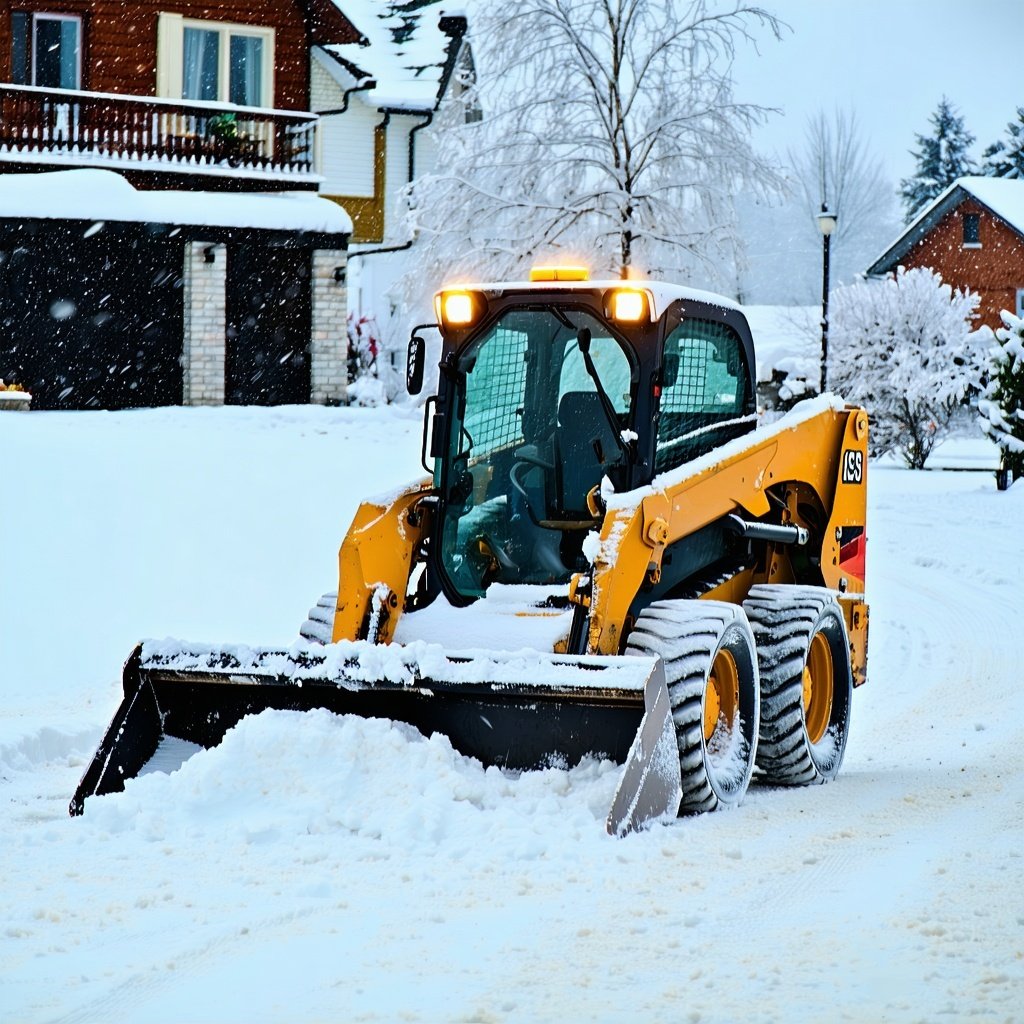 Mini-loader sidewalk snow removal equipment operations